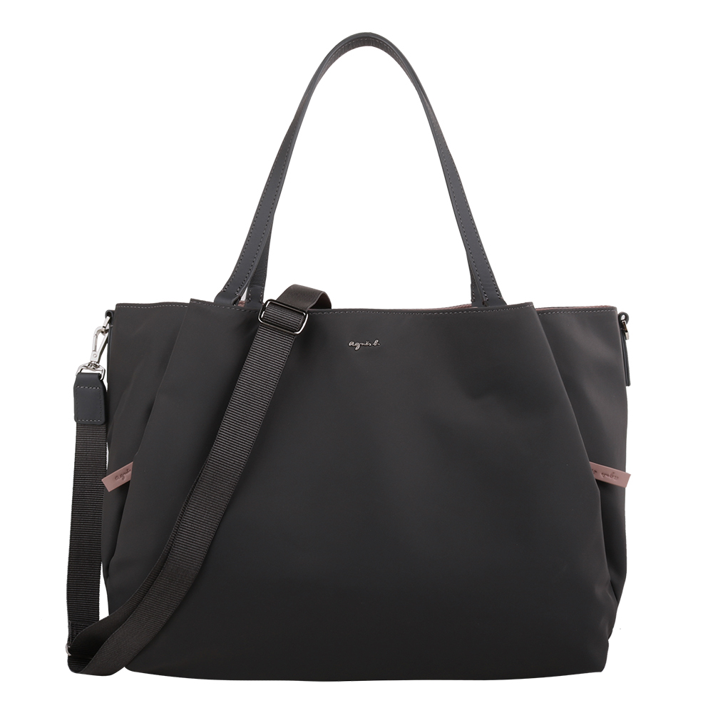 agnes b. agnes b.銀字logo前雙側拉鍊兩用托特包（深灰x內粉）大_廠商直送 | 熱銷推薦 | 康是美網購eShop