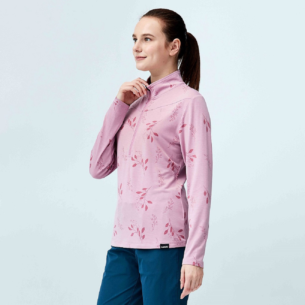 博客來-【HAKERS 哈克士】女款 天絲機能半開襟長袖排汗衣(登山戶外/休閒/排汗衫/吸濕排汗) M 莓粉