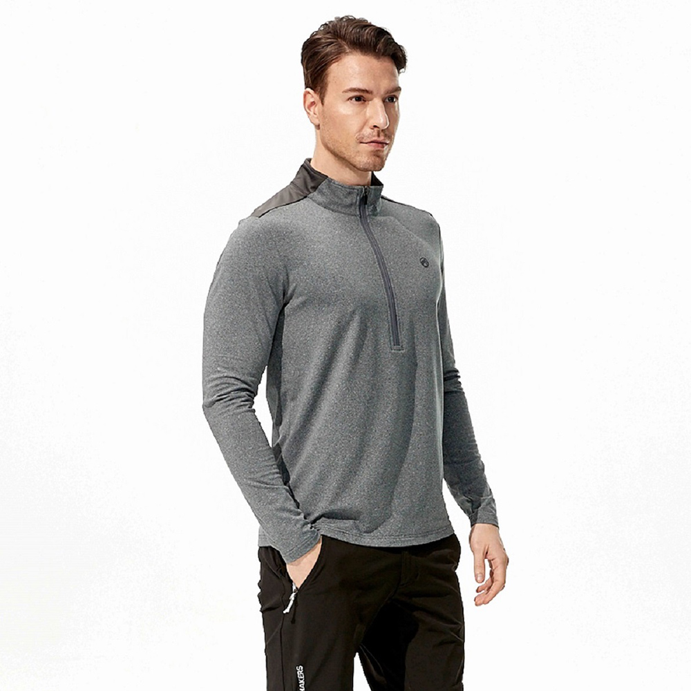 博客來-【HAKERS 哈克士】男款 保暖半開襟長袖排汗衣(登山戶外/休閒/排汗衫/吸濕排汗) 2XL 灰