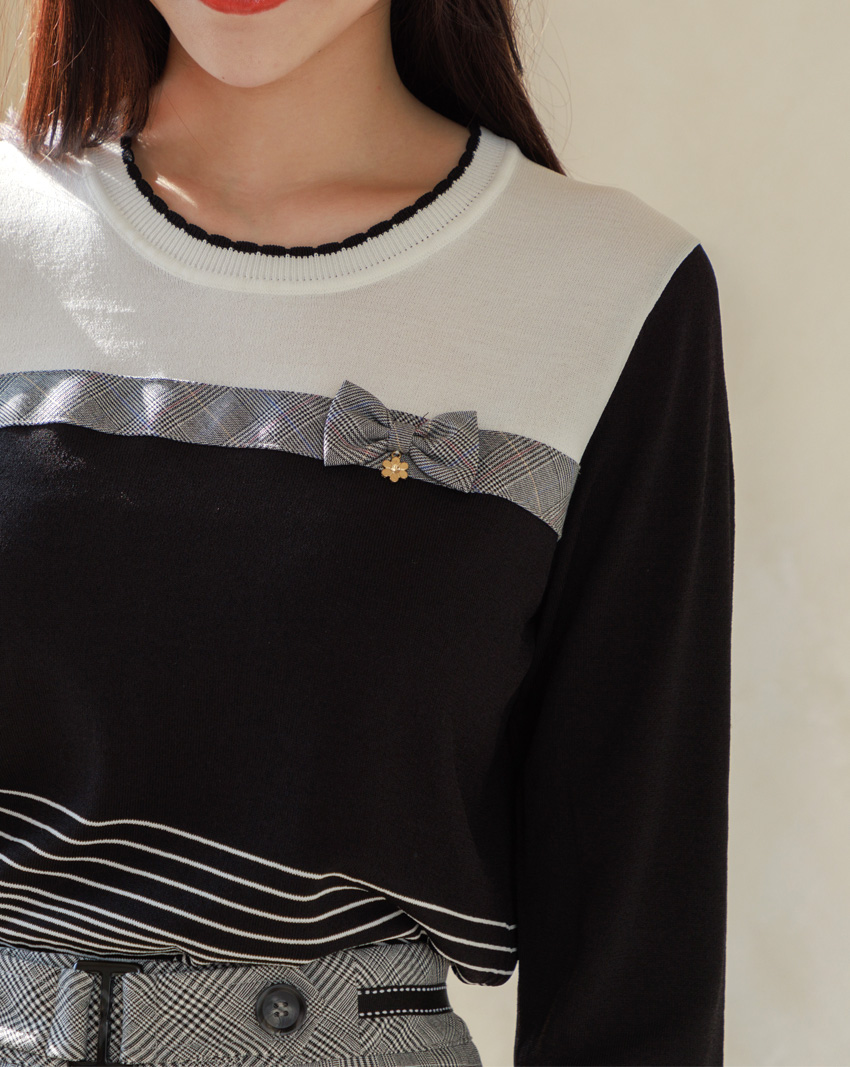【POONE】名媛風黑白條紋針織上衣推薦 | 環球Online | LINE購物